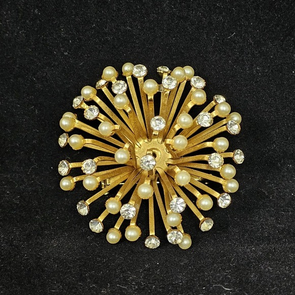 Jewelry | Vintage Mcm Gold Tone Starburst Brooch Pin Faux Pearl ...